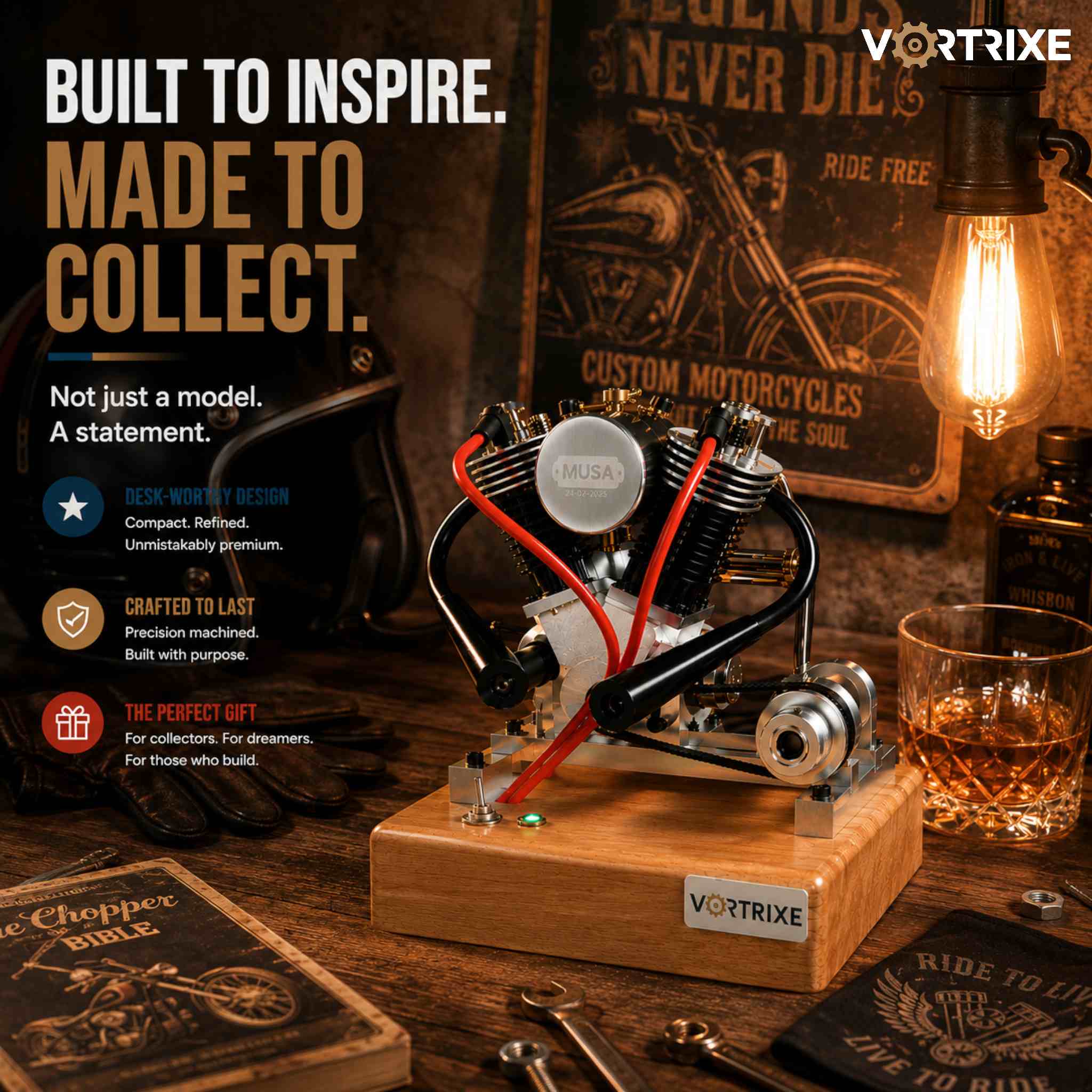 VORTRIXE Motorcycle Mini V-twin Hoglet Engine V2 Gasoline 4-Stroke Eng ...