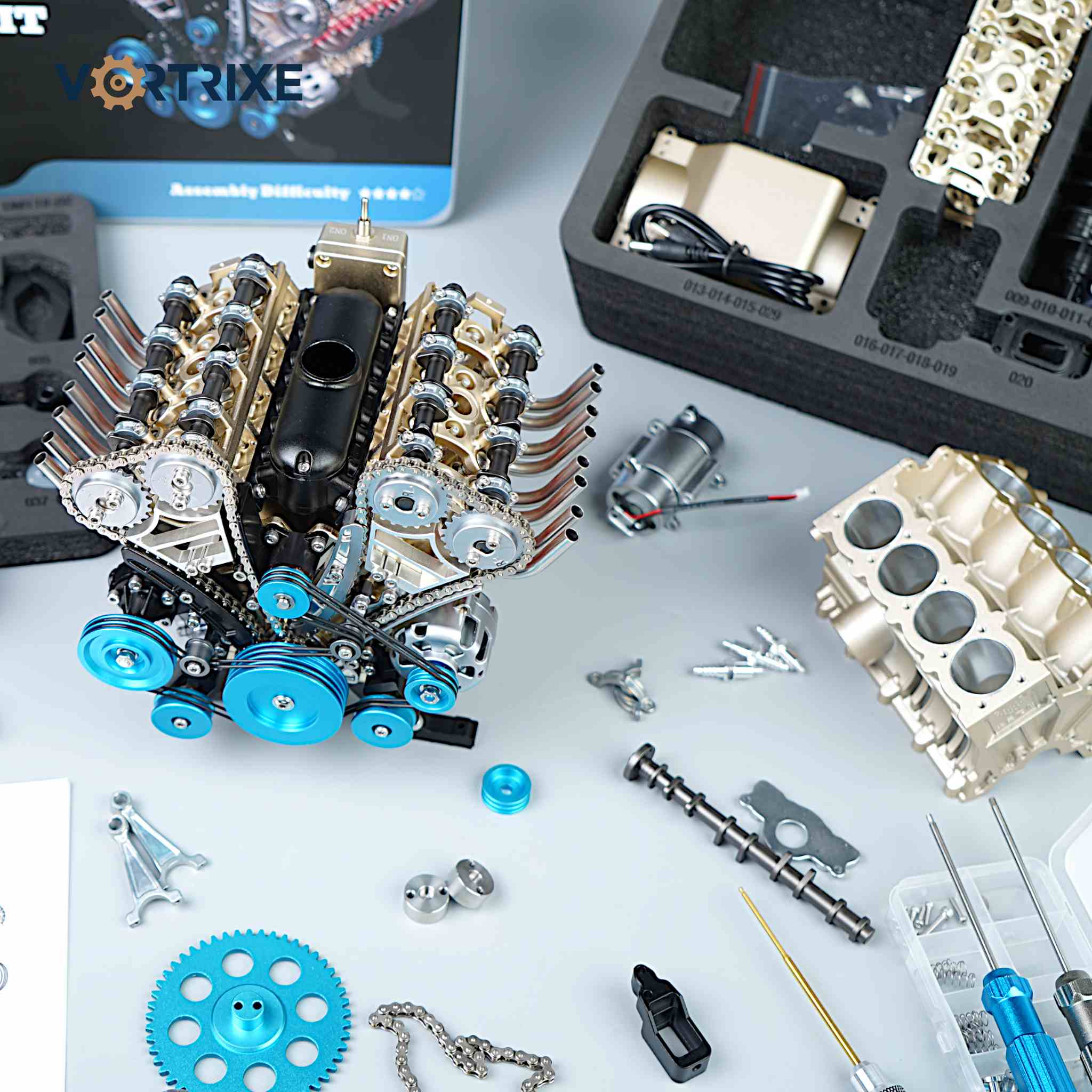 VORTRIXE & TECHING 500+Pcs V8 Engine Metal Assembly DIY Model Kit ...