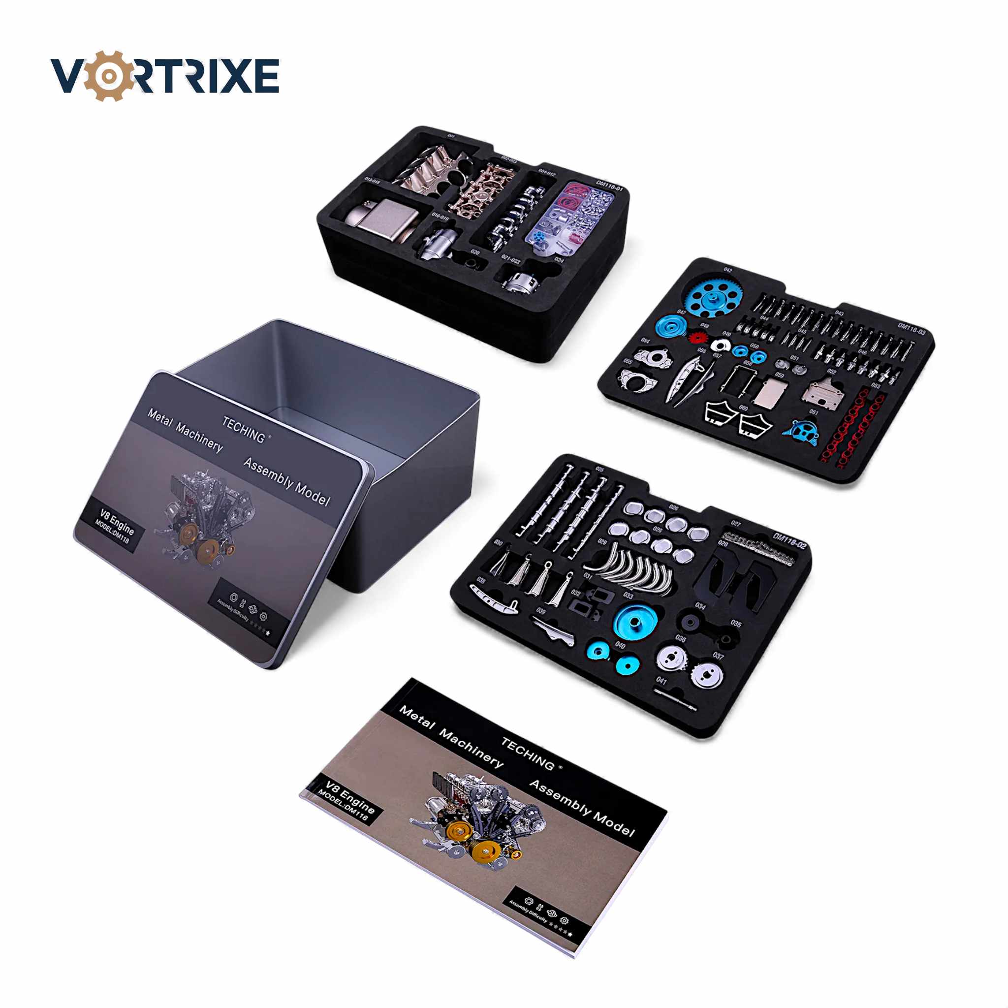 VORTRIXE & TECHING 500+Pcs V8 Engine Metal Assembly DIY Model Kit ...
